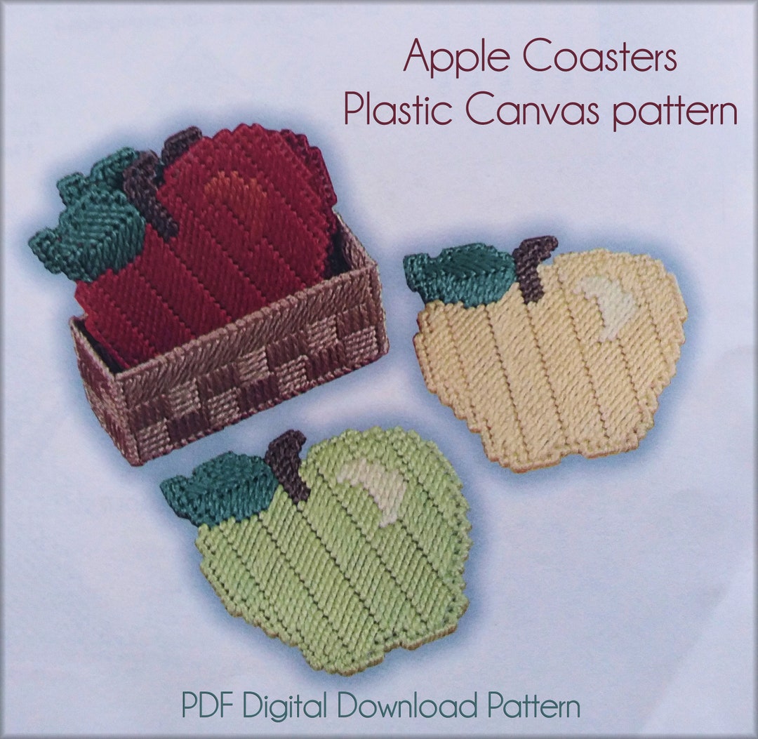 APPLE COASTERS Plastic Canvas Pattern Digital DOWNLOAD Drink Cup Table ...