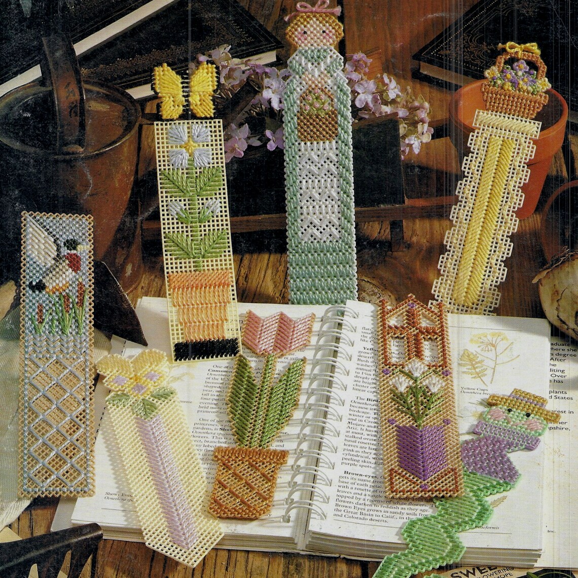 Plastic Canvas Bookmarks Pattern: Butterfly, Flower, Worm (digital ...