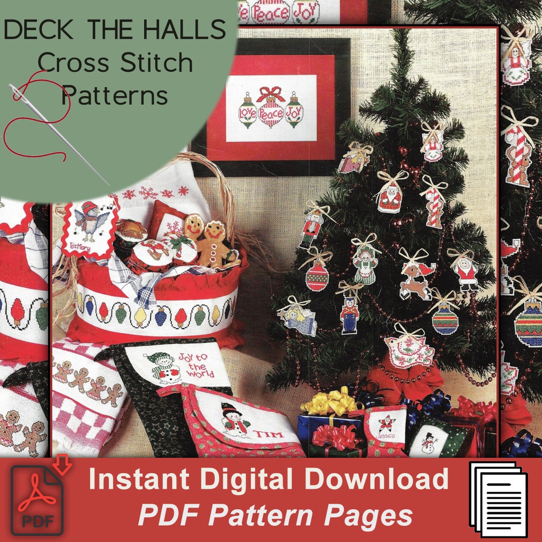 DECK the HALLS Vintage Cross Stitch Digital PDF Pattern Instant ...