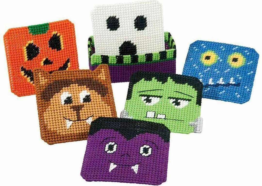 Halloween MONSTER MASH 6-piece Plastic Canvas Pre-cut Shapes Cutouts ...