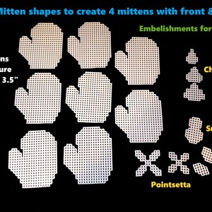 MITTENS Pre-cut Plastic Canvas Shapes Cutouts CHRISTMAS ORNAMENTS Clips ...