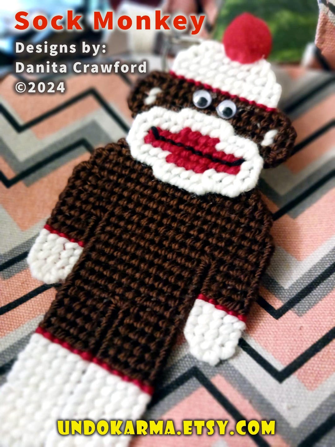 Sock Monkey Plastic Canvas Pattern, Magnet Plant Poke Design (digital ...
