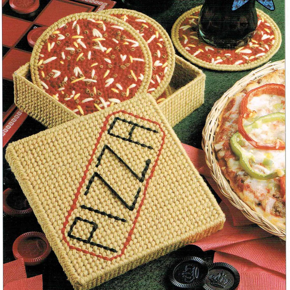 PIZZA COASTER Set PLASTIC Canvas Pattern Fun Food Cup Drink - Etsy