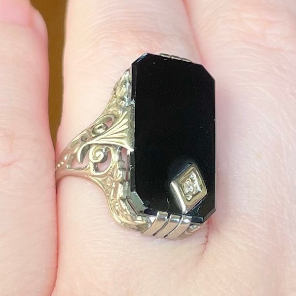 Art Deco Onyx Ring - Etsy