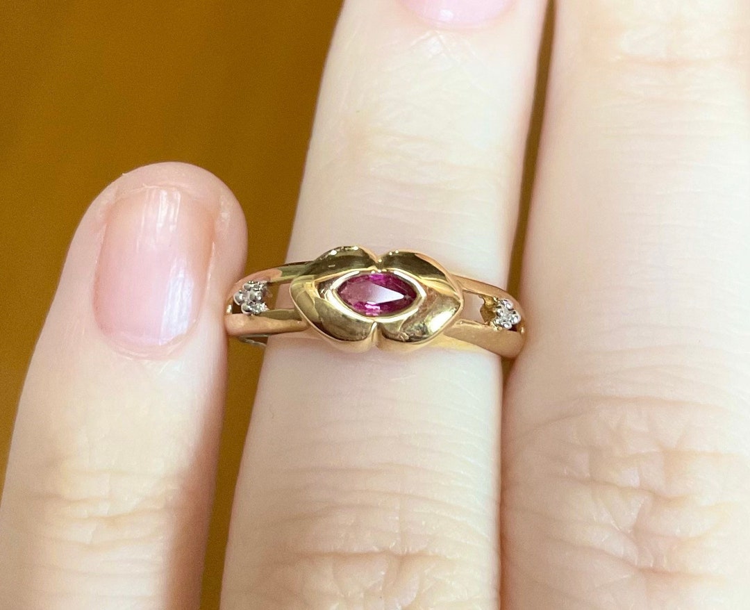 Vintage Ruby Ring: 14K Solid Yellow Gold Pink Red Natural Horizontal ...