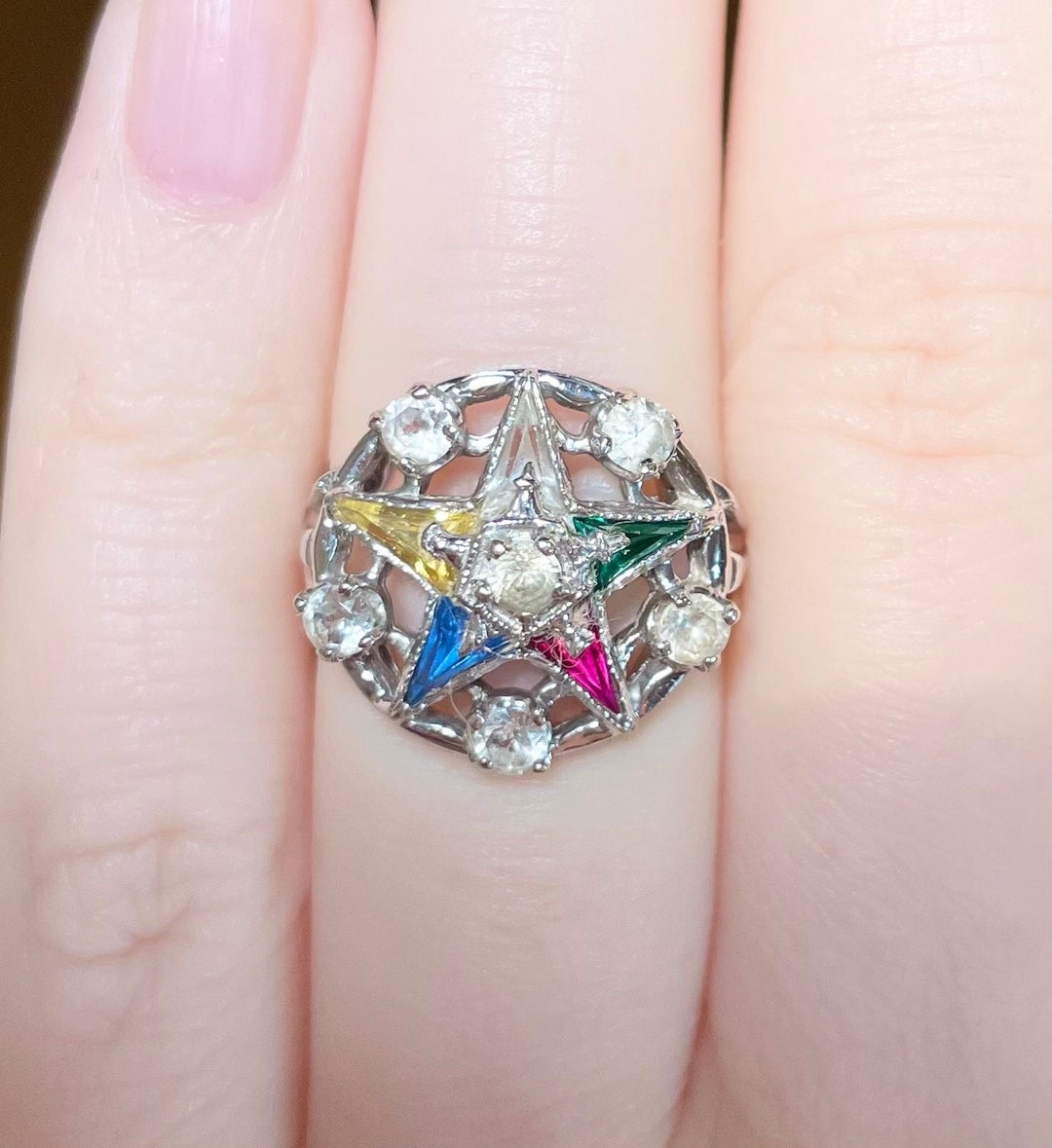 Order of the Eastern Star Ring: Vintage Freemason Multicolor Crystal ...