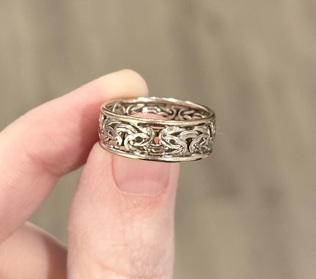 Byzantine Chain Ring: 14K Solid White Gold Vintage Turkish Linked Chain ...