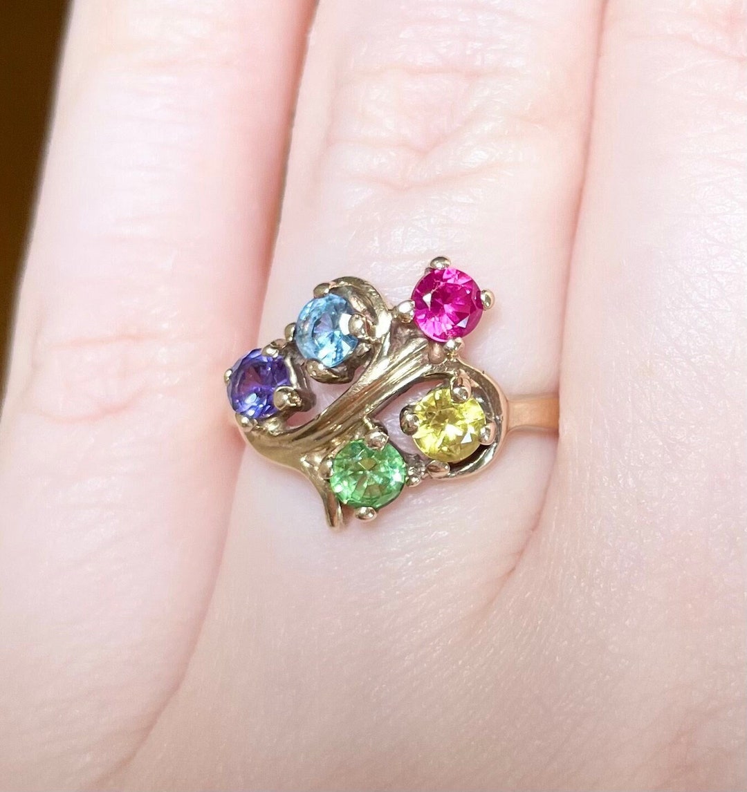 Rainbow Spinel Ring: Vintage Cluster Colorful Genuine Filigree Elegant ...