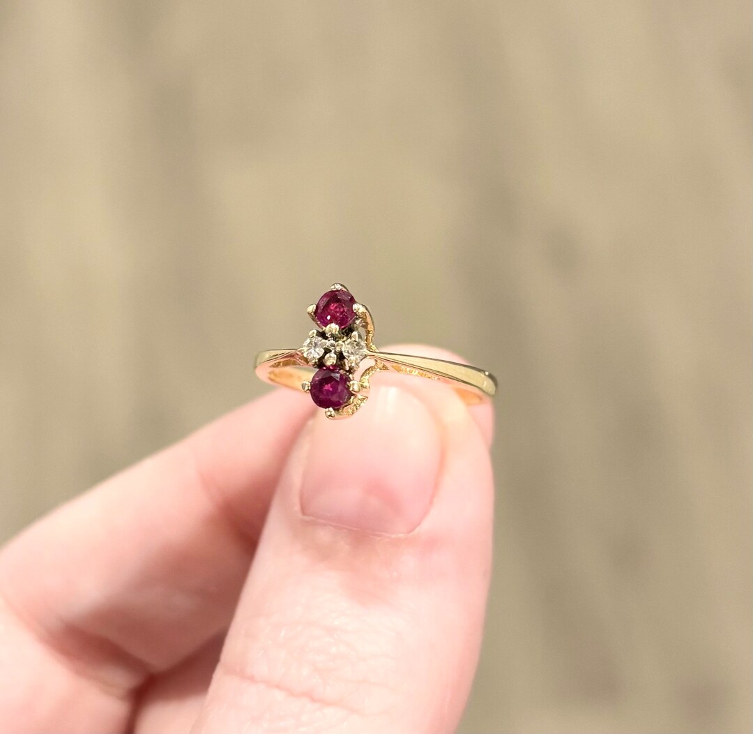 14K Ruby Diamond Natural Genuine Pink Red Round Cut Double Stone ...