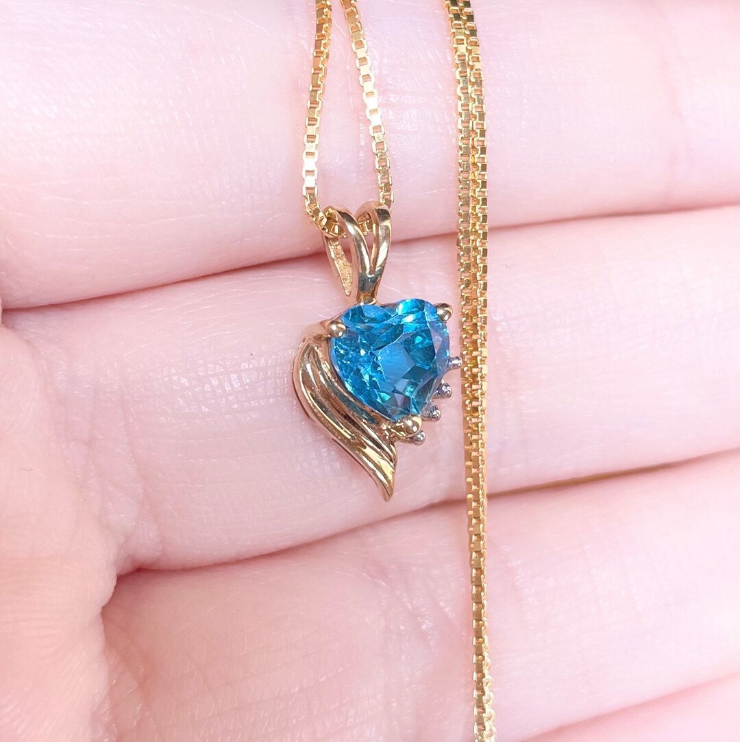 10K Vintage Deep London Blue Topaz Heart Cut Solid Yellow Gold Open ...