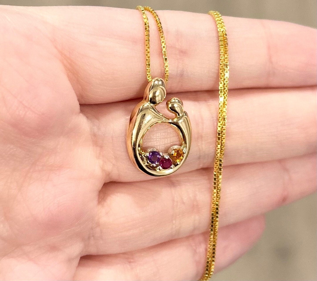 Kaynar Gold Pendant: 14K Solid Yellow Gold Three Stone Genuine Purple ...