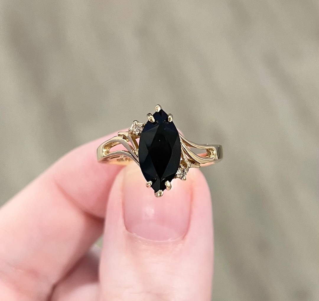 10K Marquis Onyx Diamond Accent Large Black 12x6mm Solitaire - Etsy