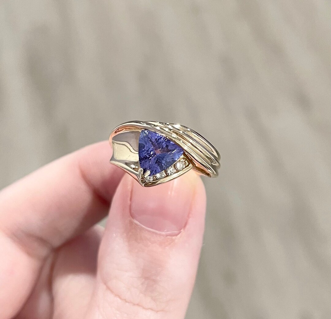 10K Beautiful Tanzanite Diamond Trillion Natural Genuine Blue Purple ...