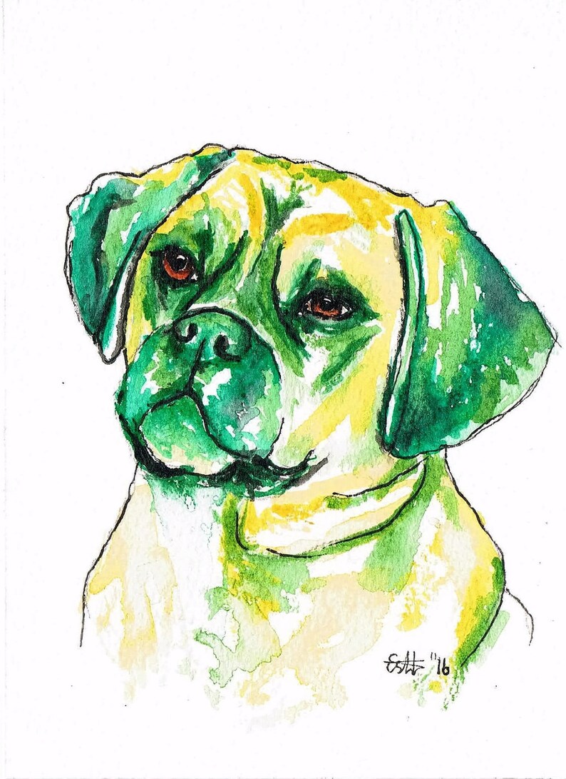 Puggle Dog Greeting Card Watercolour Animal Card Thank You - Etsy