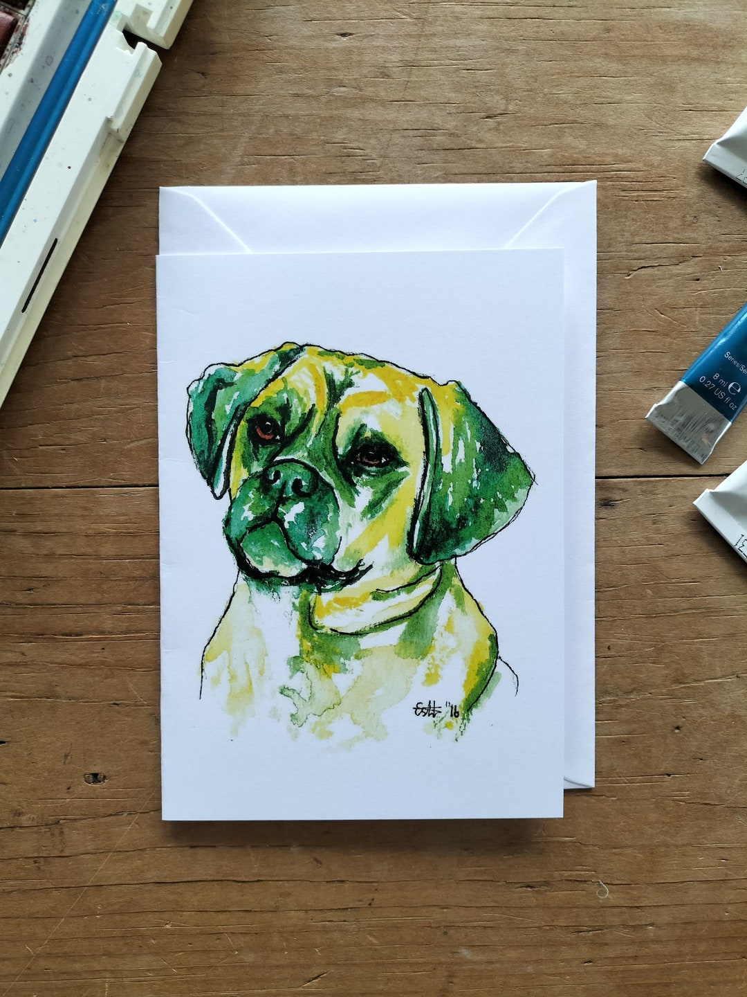 Puggle Dog Greeting Card, Watercolour, Animal Card, Thank You, Birthday ...