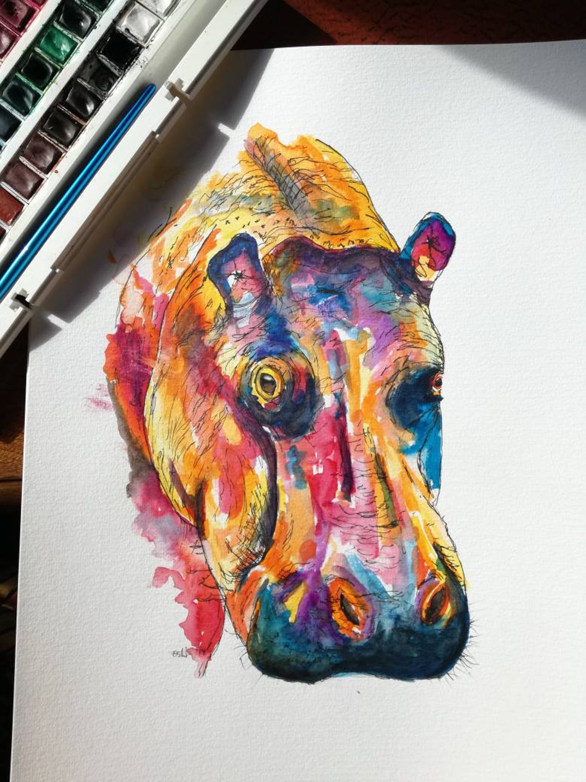 Hippo Print Hippopotamus Print Hippo Painting Hippo Art - Etsy