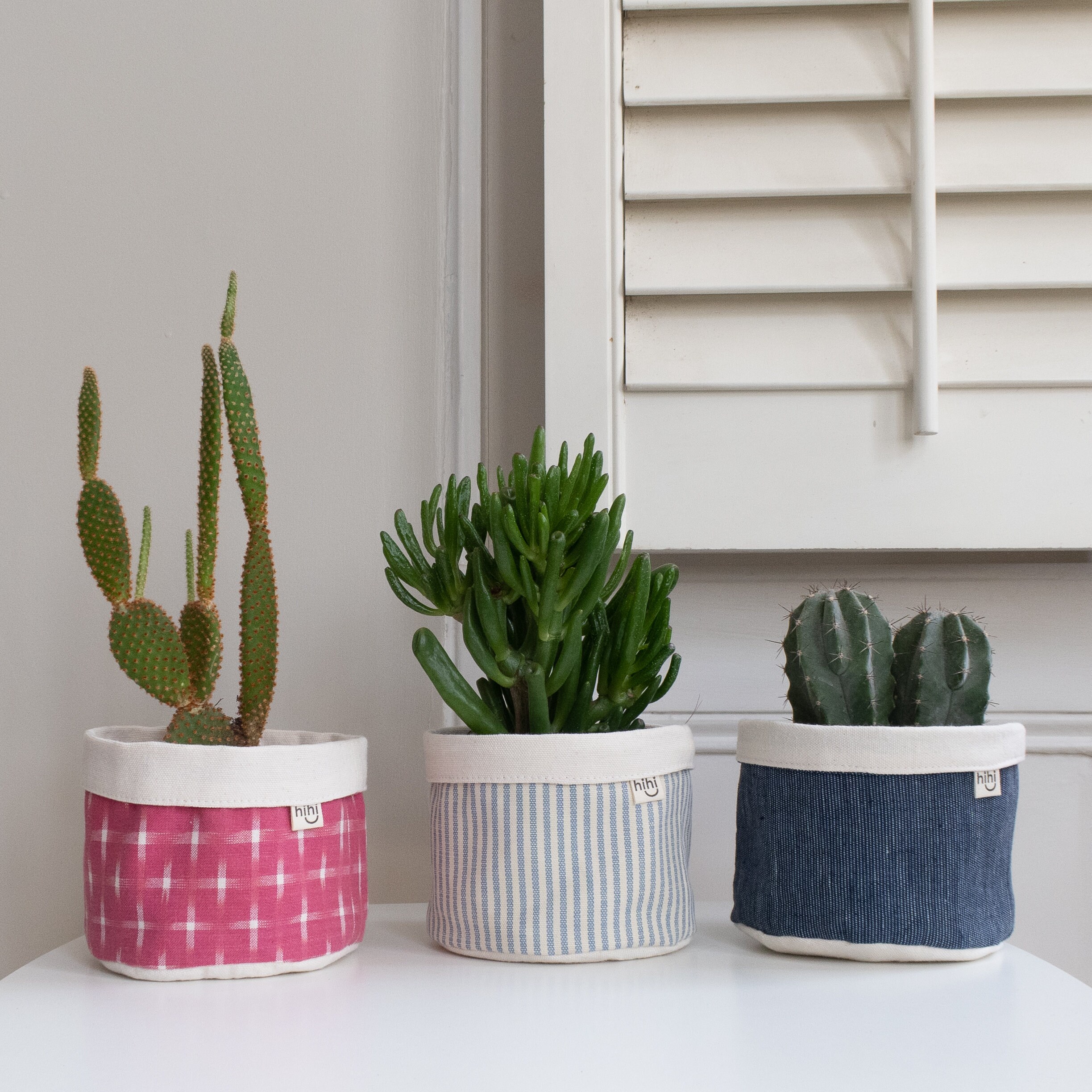 Blue Stripe Fabric Plant Pot Cover / Planter / Storage Basket / Indoor ...