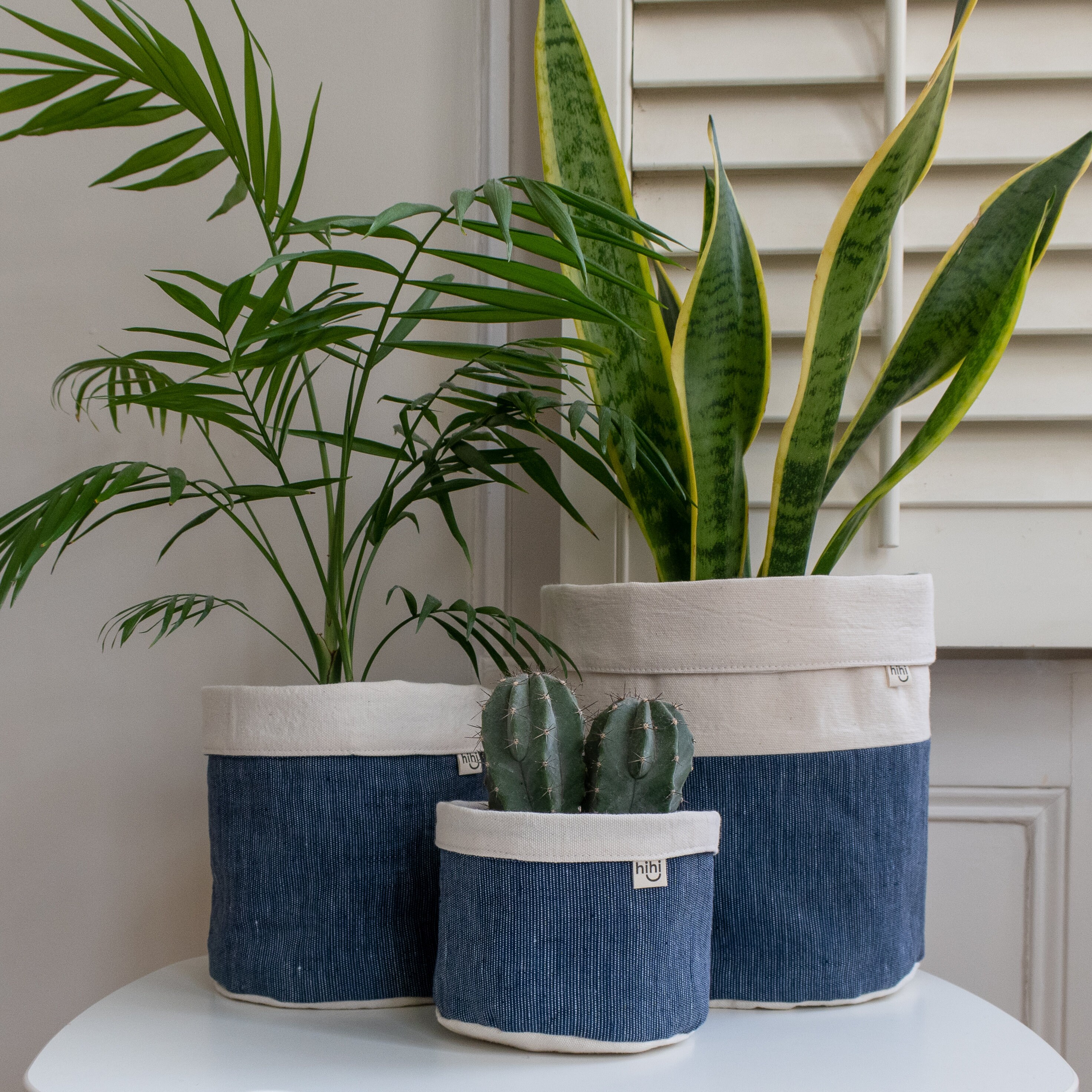 Blue Linen Fabric Plant Pot Cover / Planter / Storage Basket / Indoor ...