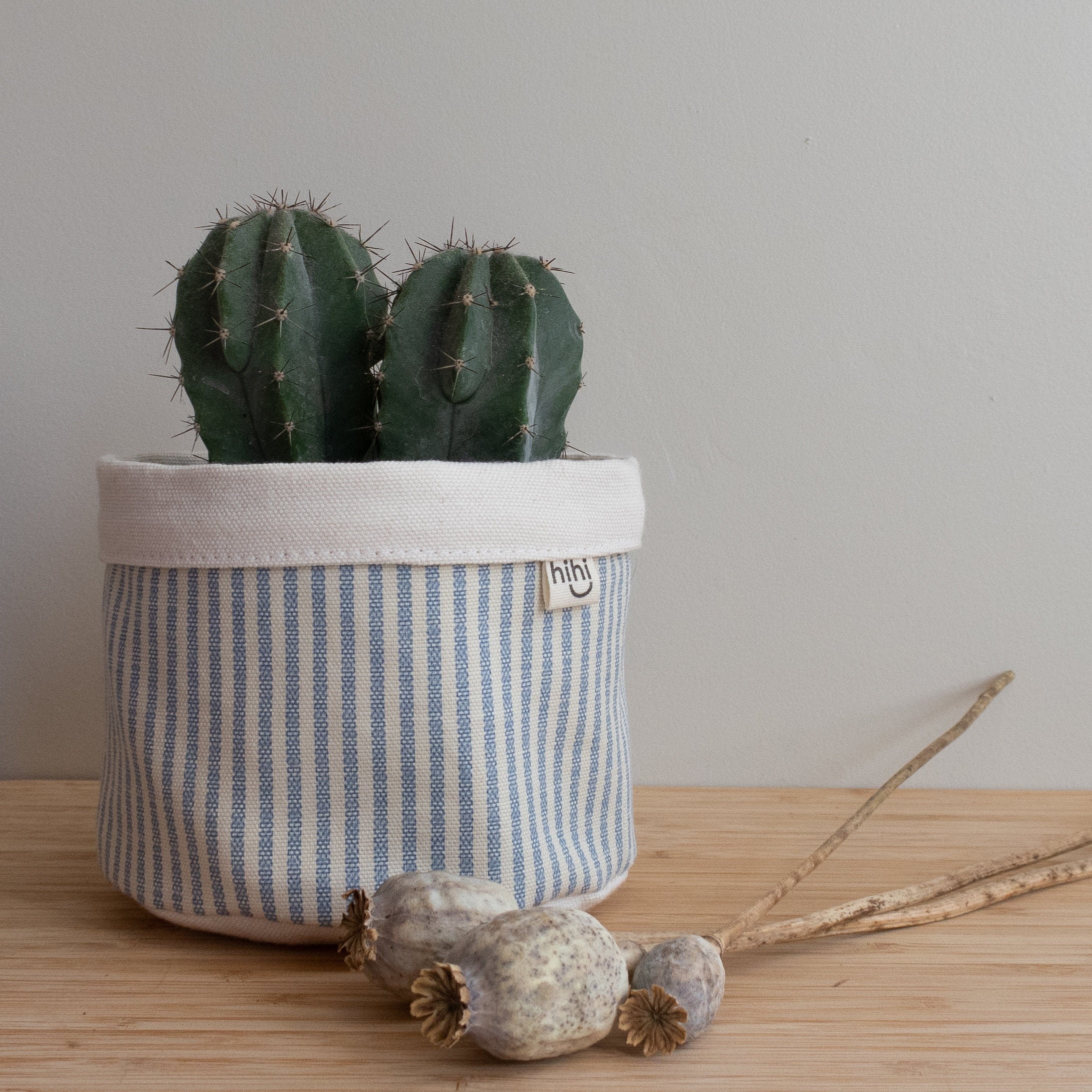 Blue Stripe Fabric Plant Pot Cover / Planter / Storage Basket / Indoor ...