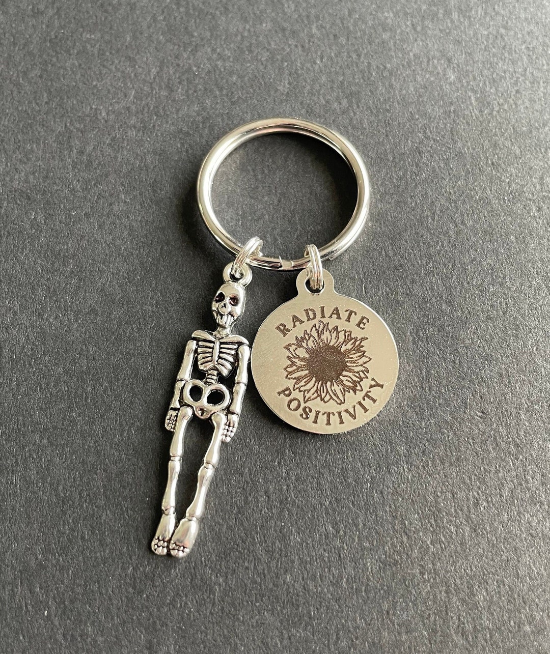 Radiate Positivity Keychain, Sunflower, Skeleton, Skull, Caduceus ...
