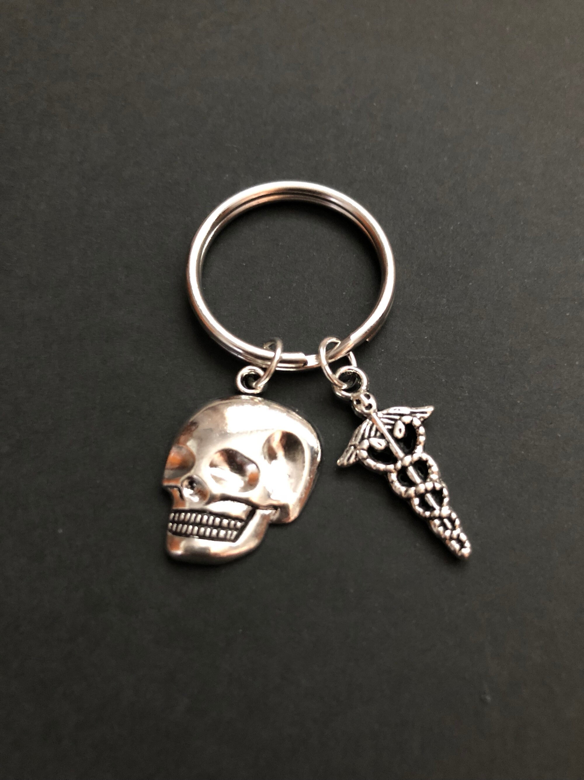 Skull Keychain, Oblique Skull and Caduceus, Rad Tech Week Gift, Medical ...