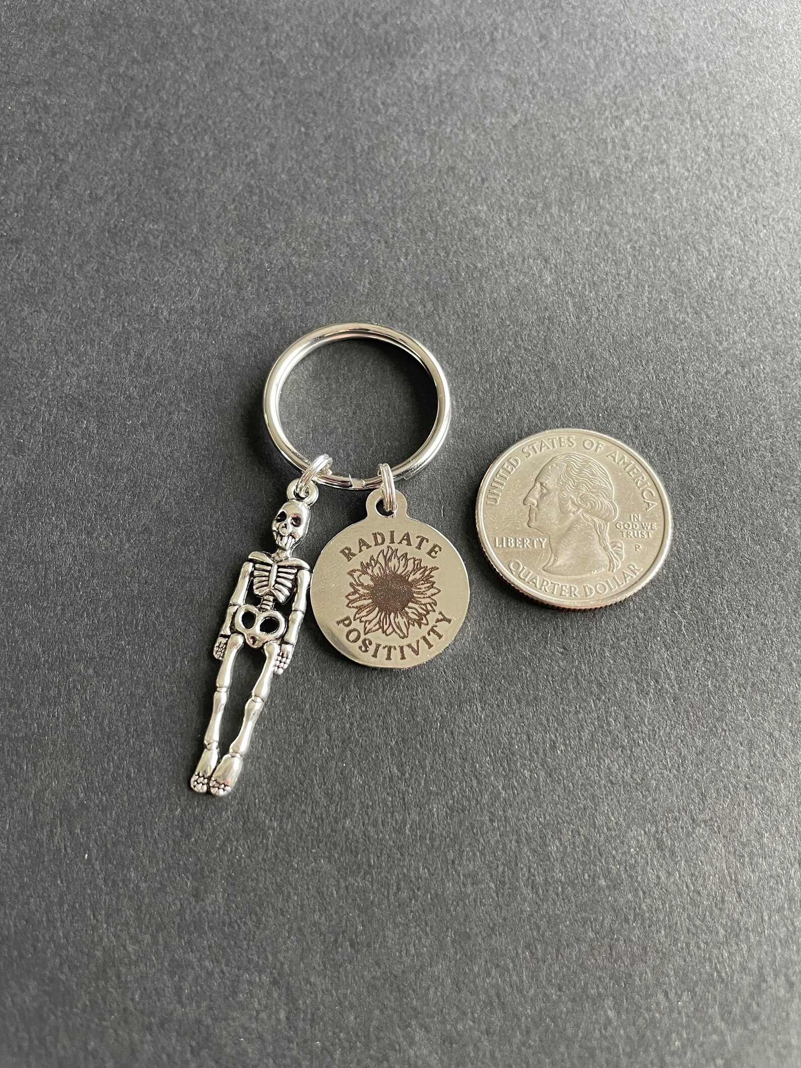 Radiate Positivity Keychain, Sunflower, Skeleton, Skull, Caduceus ...