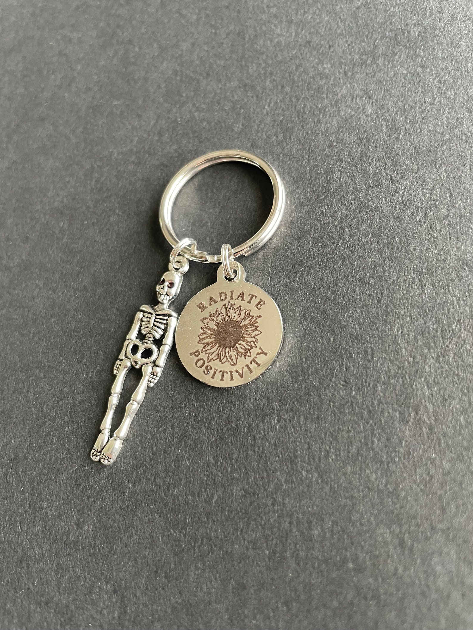 Radiate Positivity Keychain, Sunflower, Skeleton, Skull, Caduceus ...