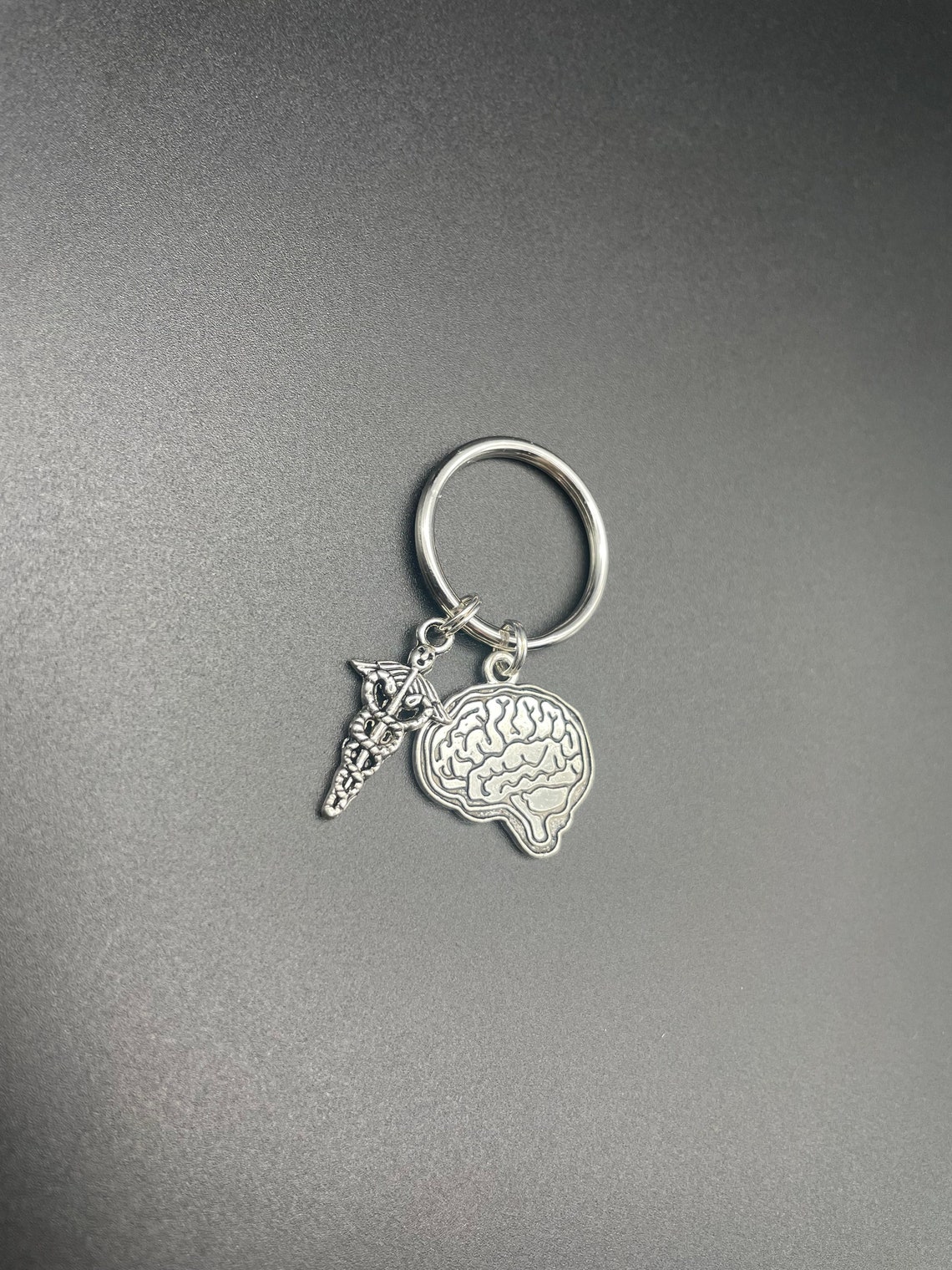Brain & Caduceus Keychain Medical Neurologist Anatomy - Etsy