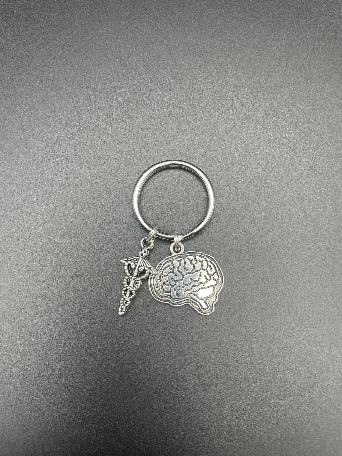 Brain & Caduceus Keychain Medical Neurologist Anatomy - Etsy