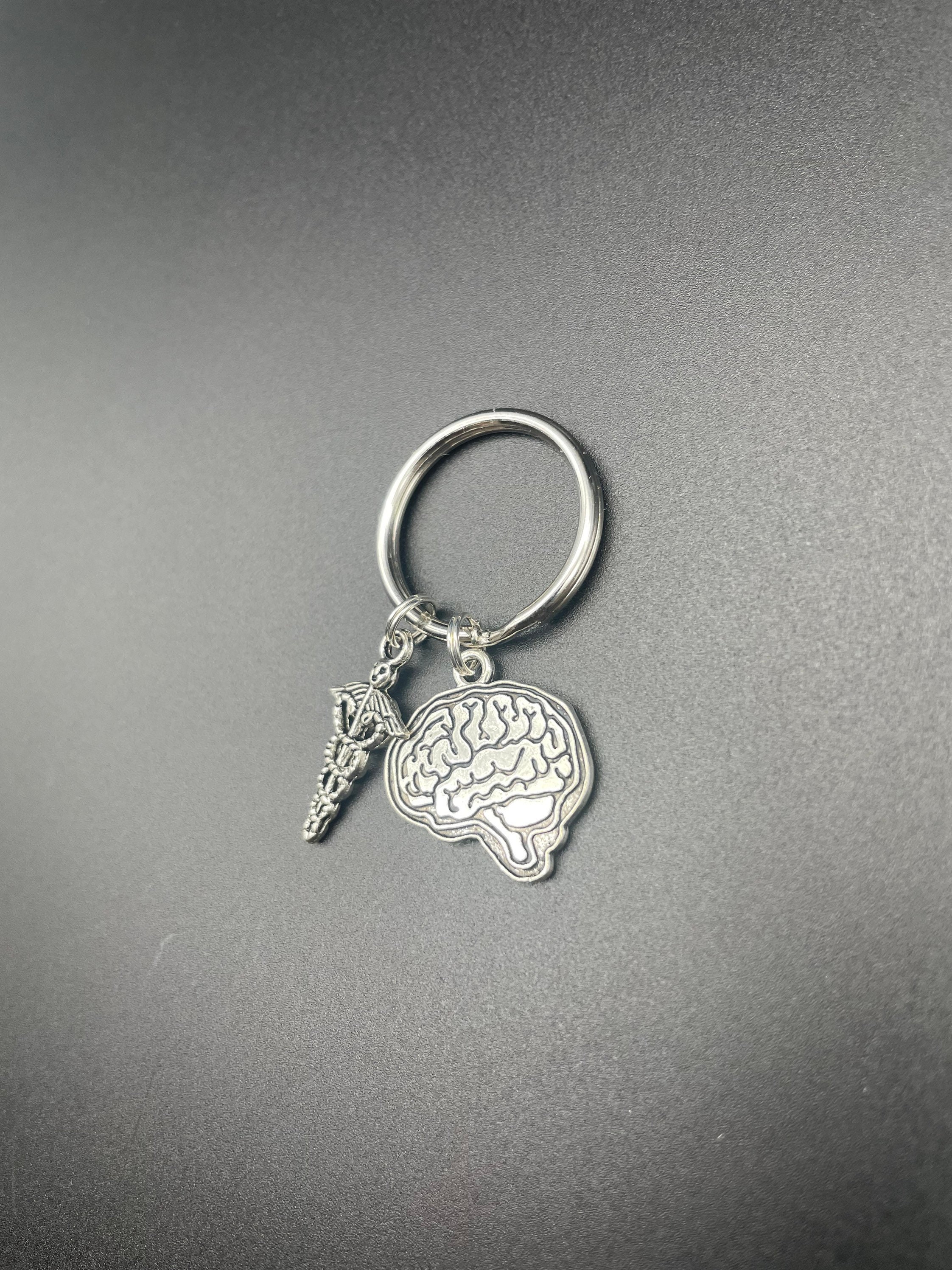 Brain & Caduceus Keychain Medical Neurologist Anatomy | Etsy