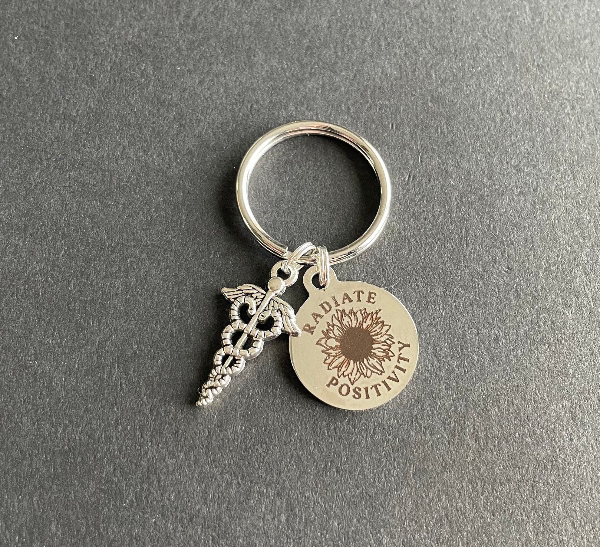 Radiate Positivity Keychain, Sunflower, Skeleton, Skull, Caduceus ...