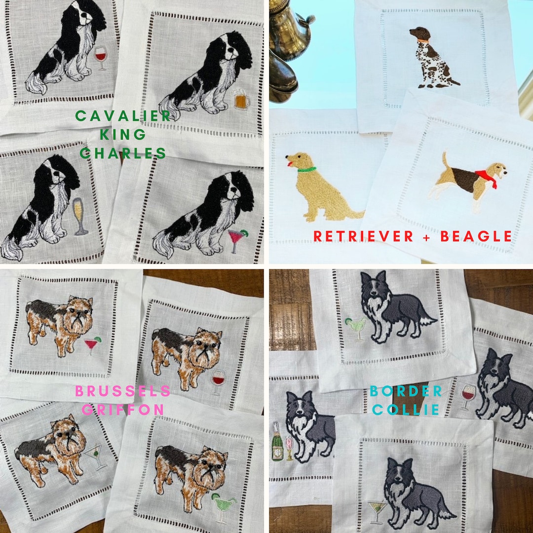 The Tipsy Dog Embroidered Cocktail Napkins - Etsy
