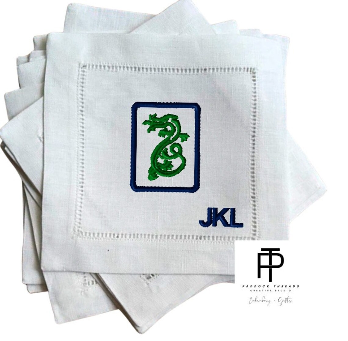 Mahjong I Embroidered Cocktail Napkins - Etsy