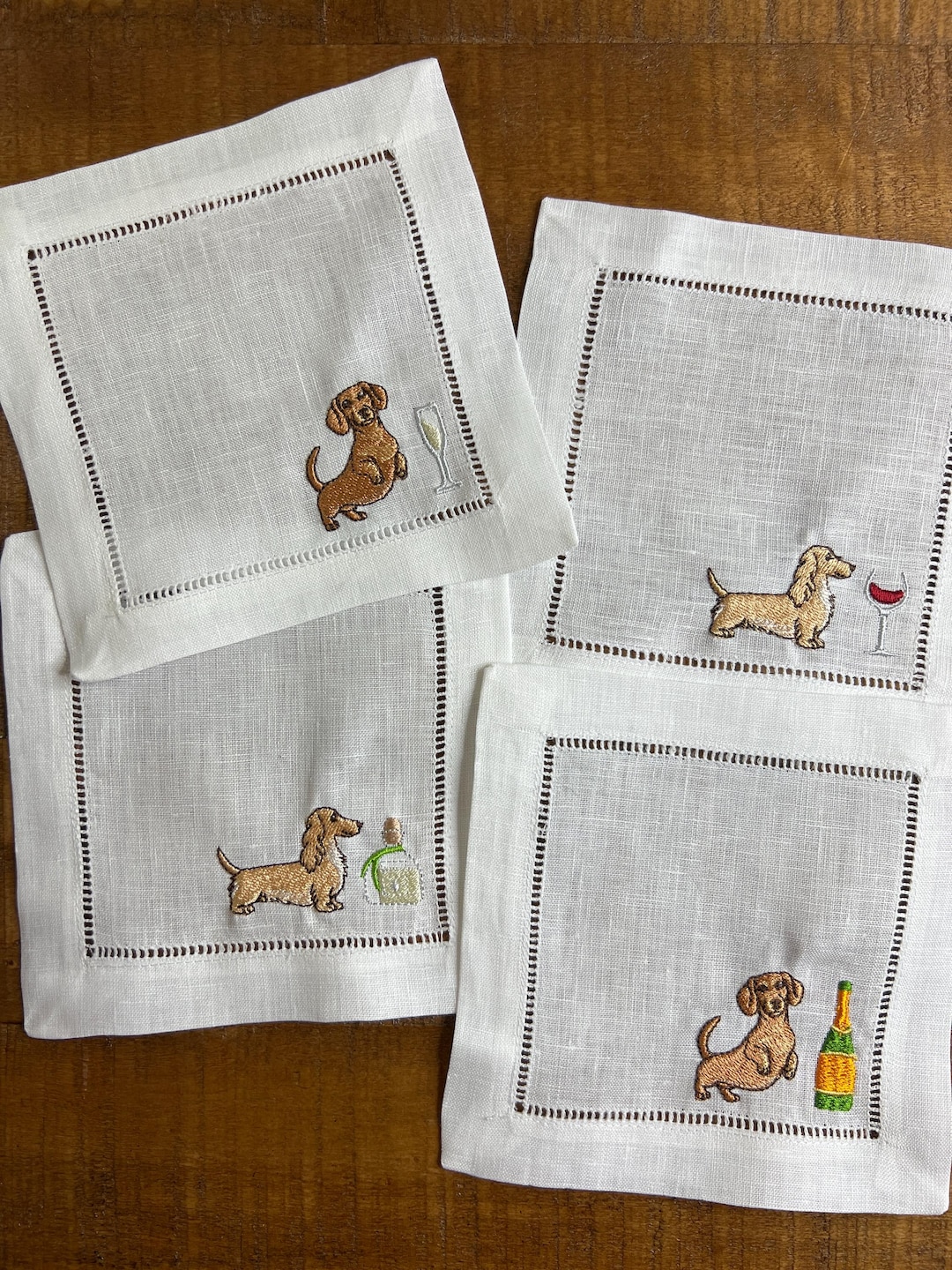 The Tipsy Dog - Dachshund Embroidered Napkins - Etsy