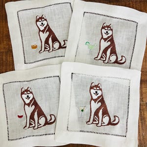 The Tipsy Dog - Husky Embroidered Cocktail Napkins - Etsy