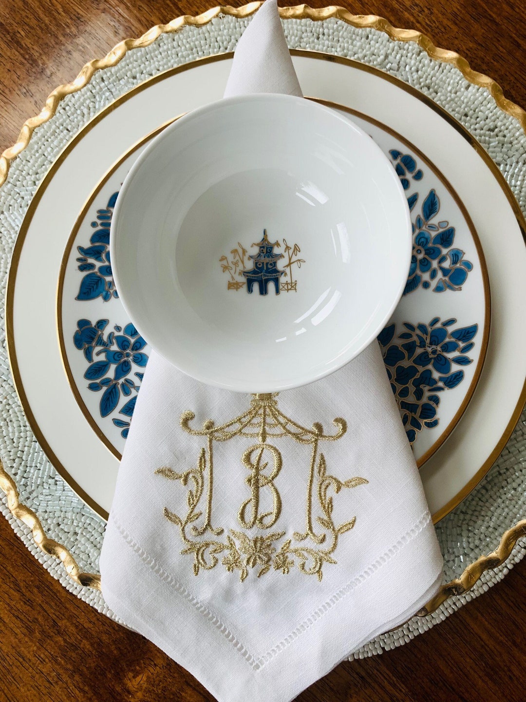 Pagoda Embroidered Dinner Napkins - Etsy