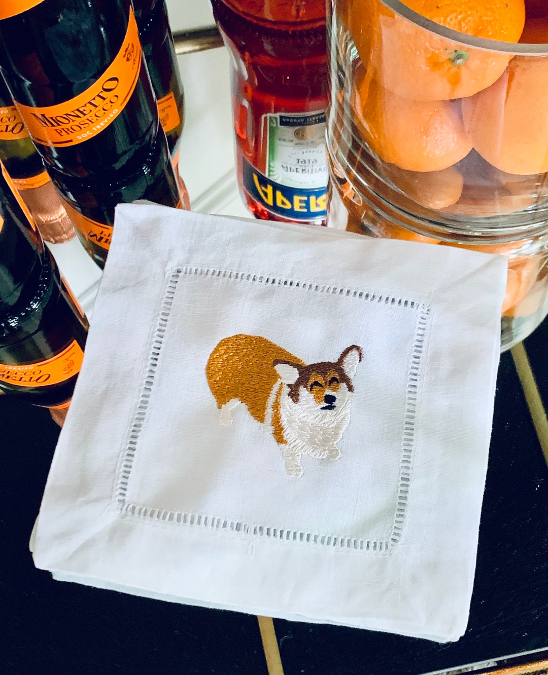 The Tipsy Dog - Corgi Embroidered Cocktail Napkins - Etsy
