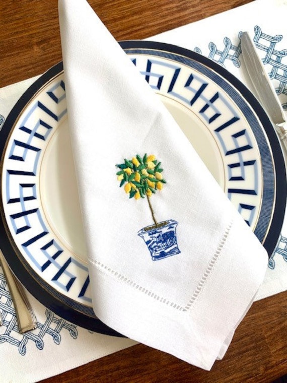 Lemon Topiary Dinner Napkins | Etsy
