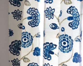 Jacobean curtains pale blue curtains floral curtains light | Etsy