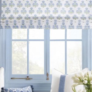 Pretty Blue Roman Shade Blue Green Fabric Roman Shade Floral Block ...
