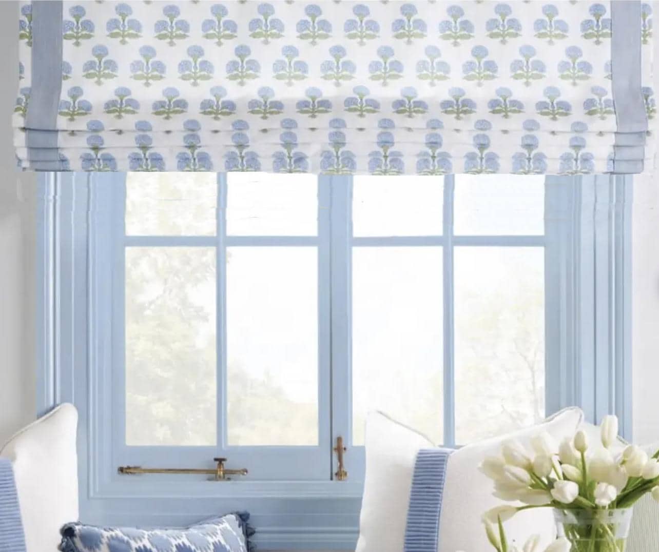 Pretty Blue Roman Shade Blue Green Fabric Roman Shade Floral Block ...