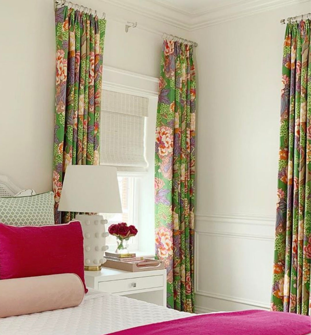 THIBAUT Curtains Green Pink Curtain Panels Thibaut Drapery Green ...
