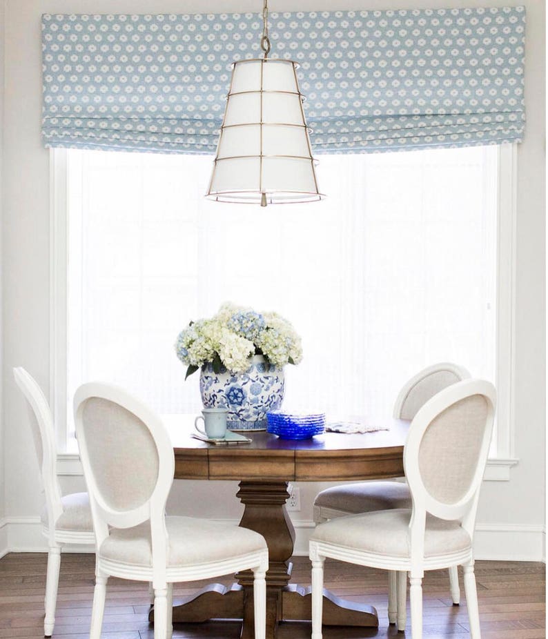 Bay Window Roman Shades CUSTOM Size Blue Roman Shades Dining Window ...