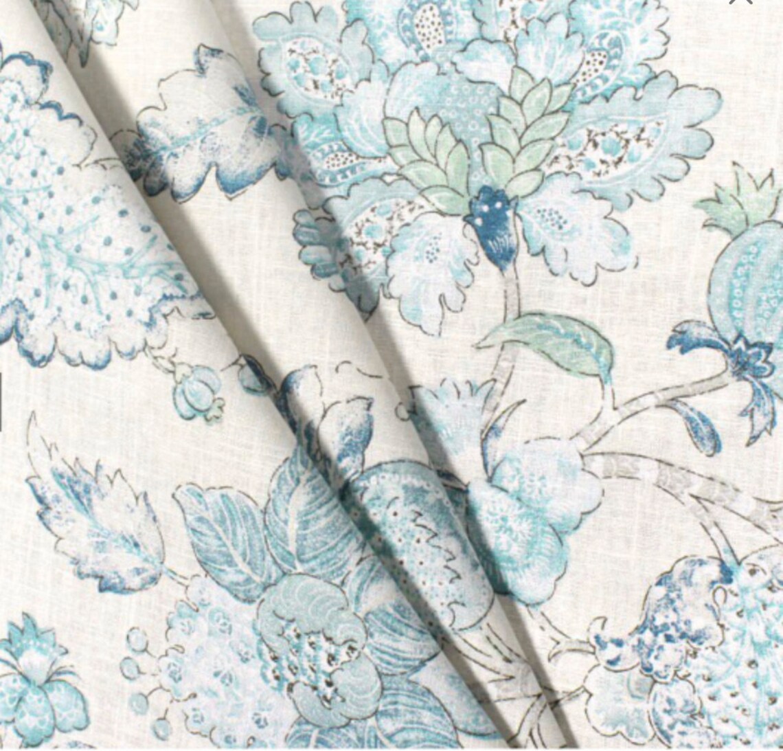 Jacobean Curtains Pale Blue Curtains Floral Curtains Light Blue Flower ...