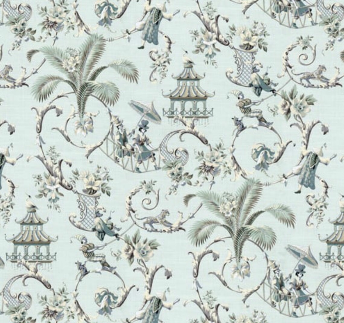 Modern Toile Mandarin Roman Shades custom Sizes Blue Green Oriental ...