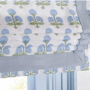 Pretty Blue Roman Shade Blue Green Fabric Roman Shade Floral Block ...
