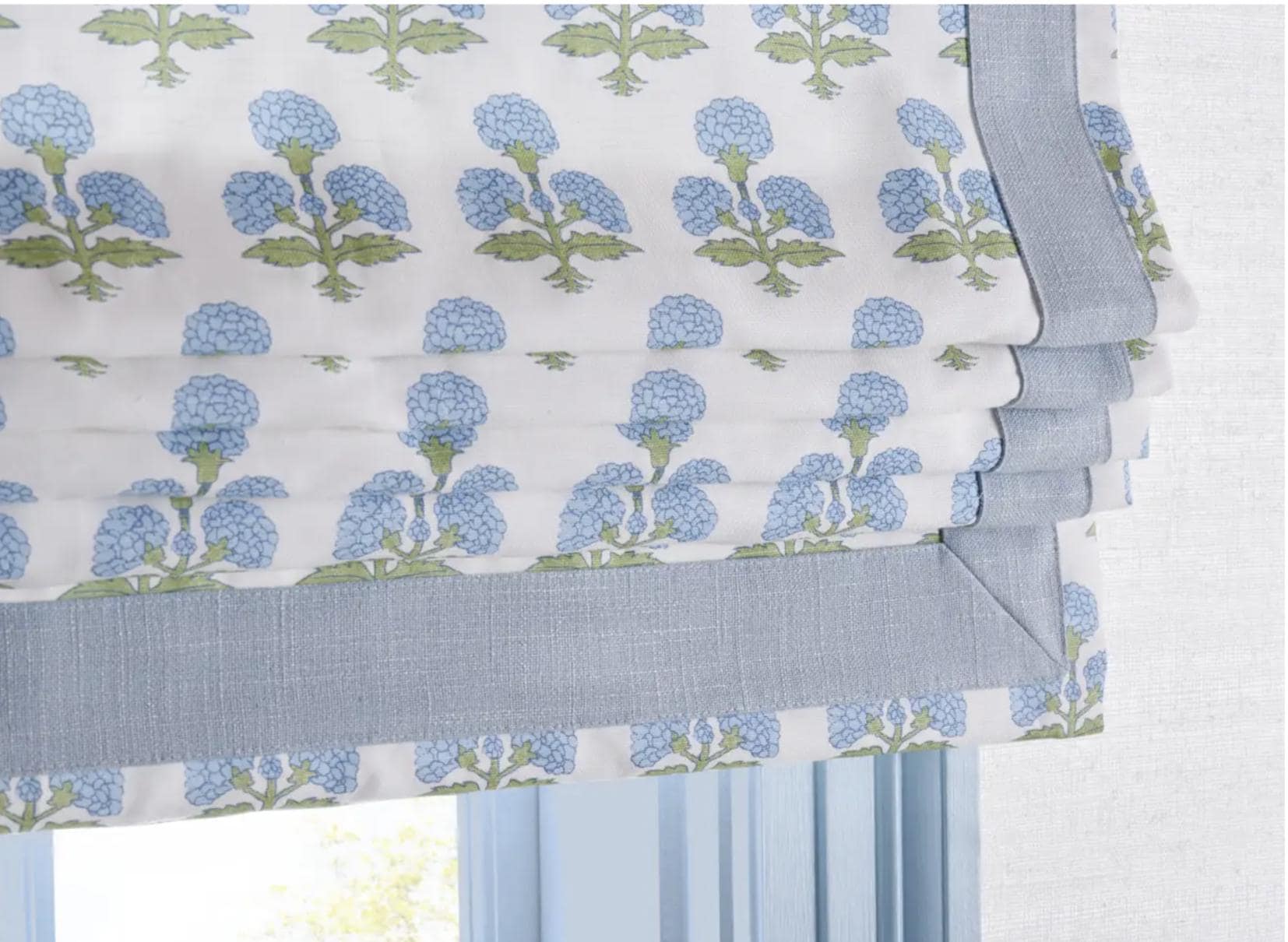 Pretty Blue Roman Shade Blue Green Fabric Roman Shade Floral Block ...