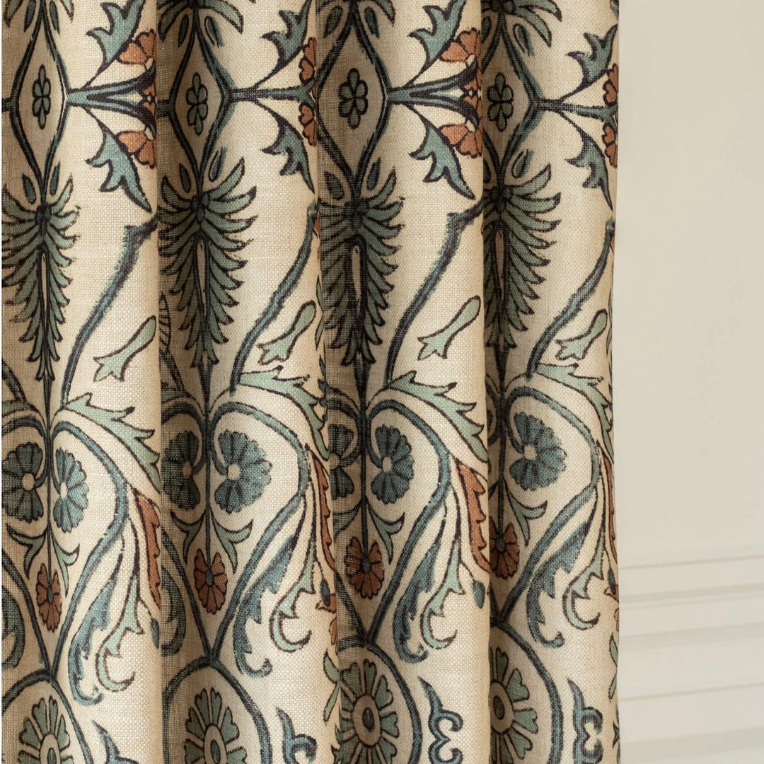 Amara Curtains Tonic Living Amara Green Beige Orange Ikat Print ...