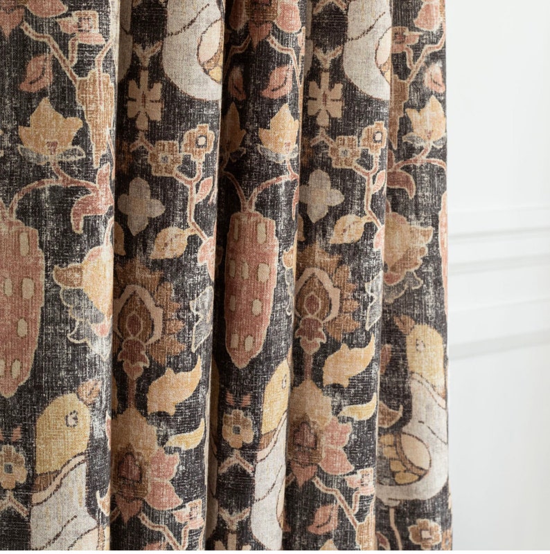 Charcoal Curtains Tonic Living Kalida Bird Curtains Dark Grey Cotton ...