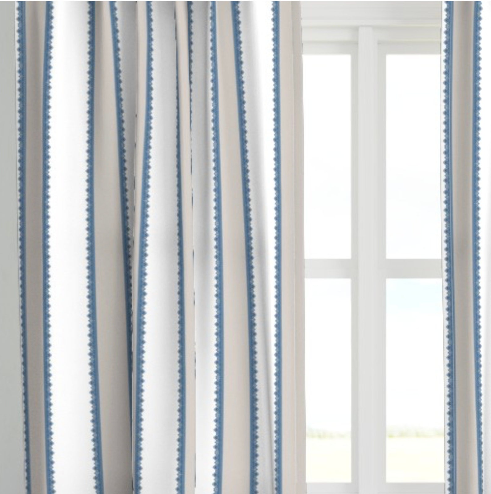 Navy Beige Indienne Stripe Curtains Navy and White Curtains Dark Blue ...
